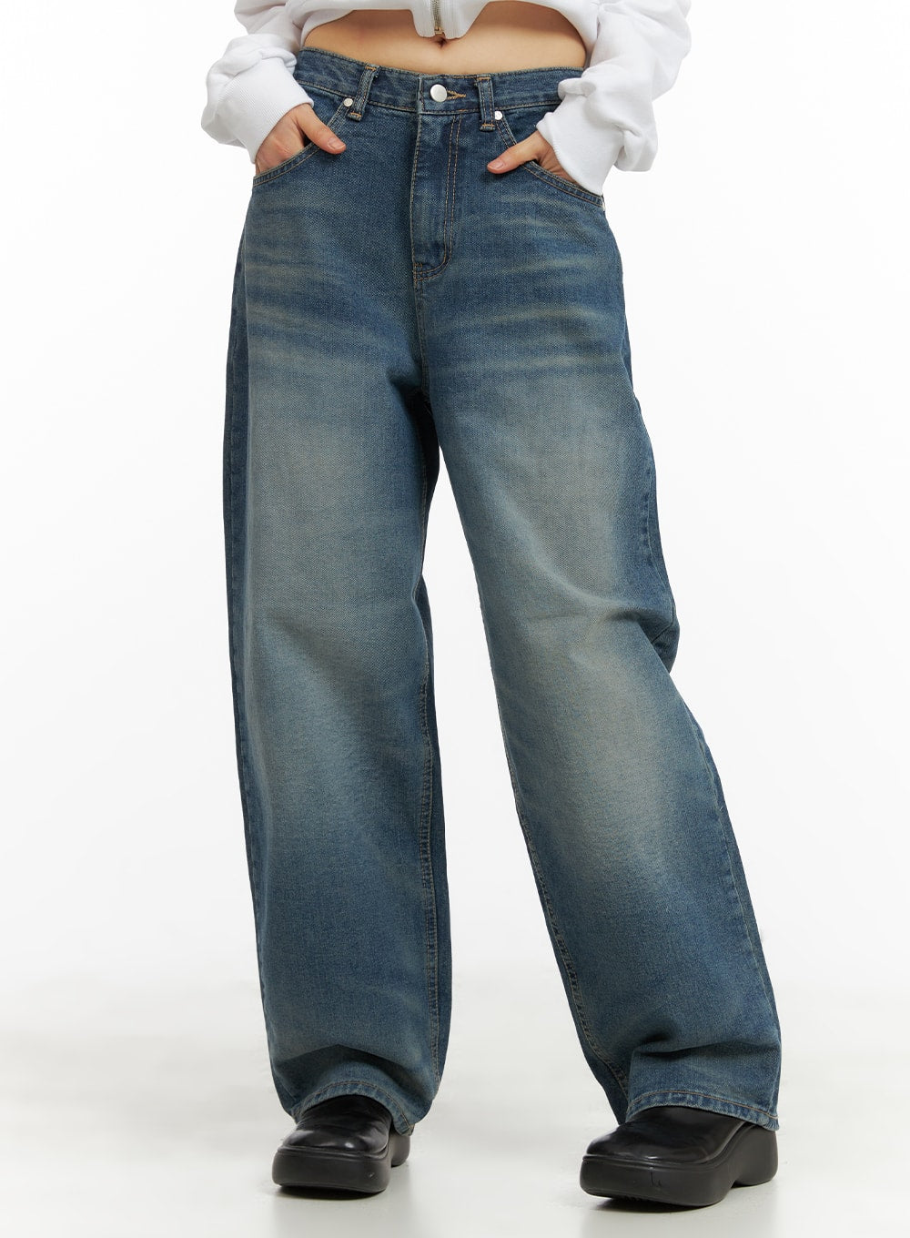 Washed Wide Leg Jeans CA419 - Acubi style | LEWKIN