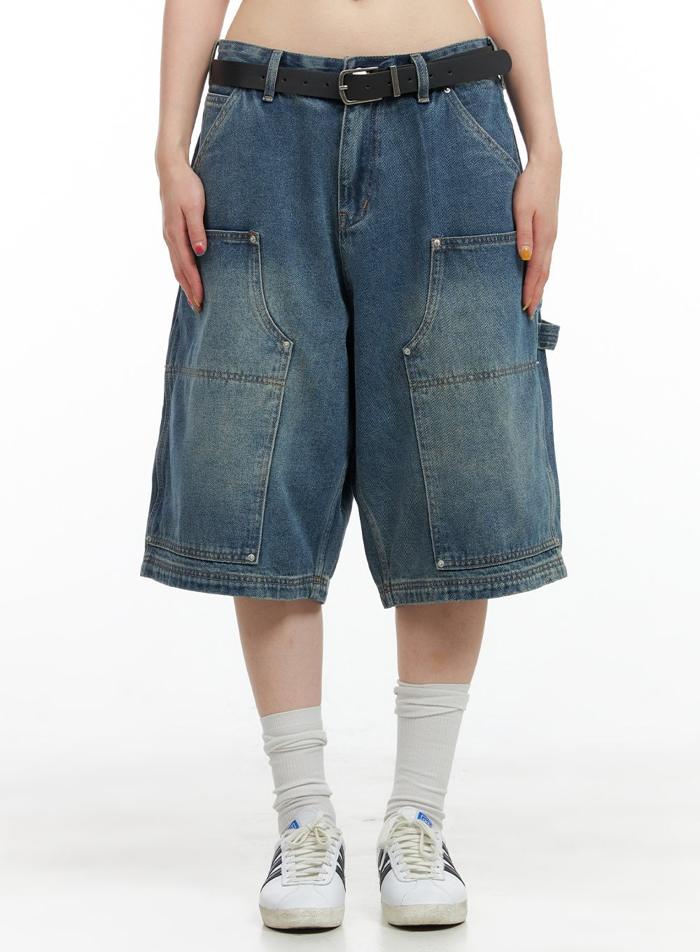 Stud Washed Baggy Jorts (UNISEX) CG408 - Acubi style | LEWKIN