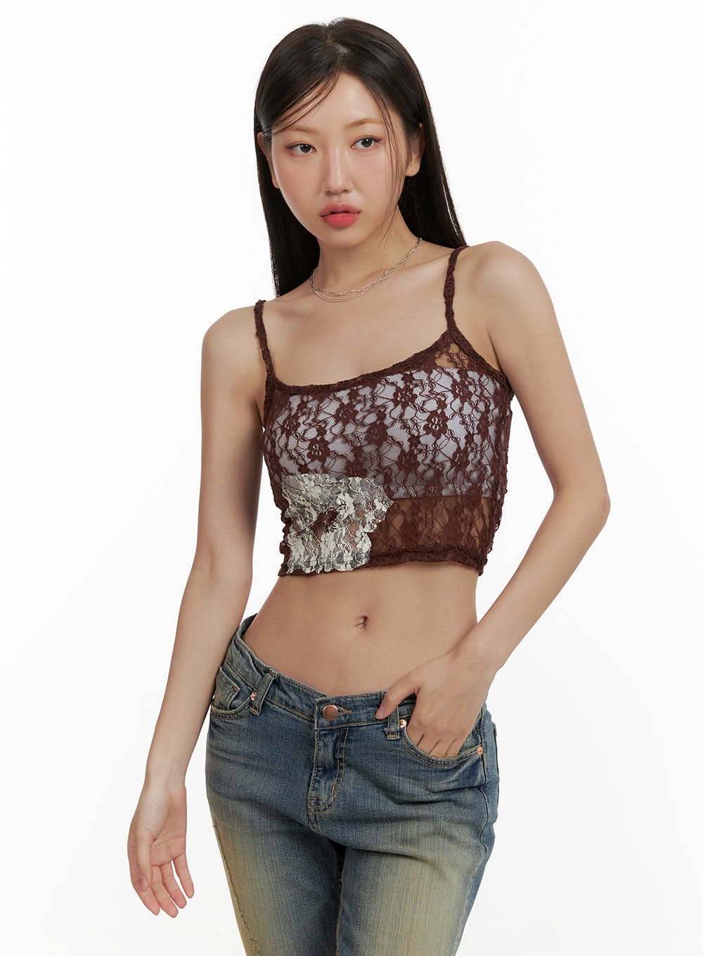 Floral Mesh Lace Cami Top CU405 - Korean Women's Fashion | LEWKIN